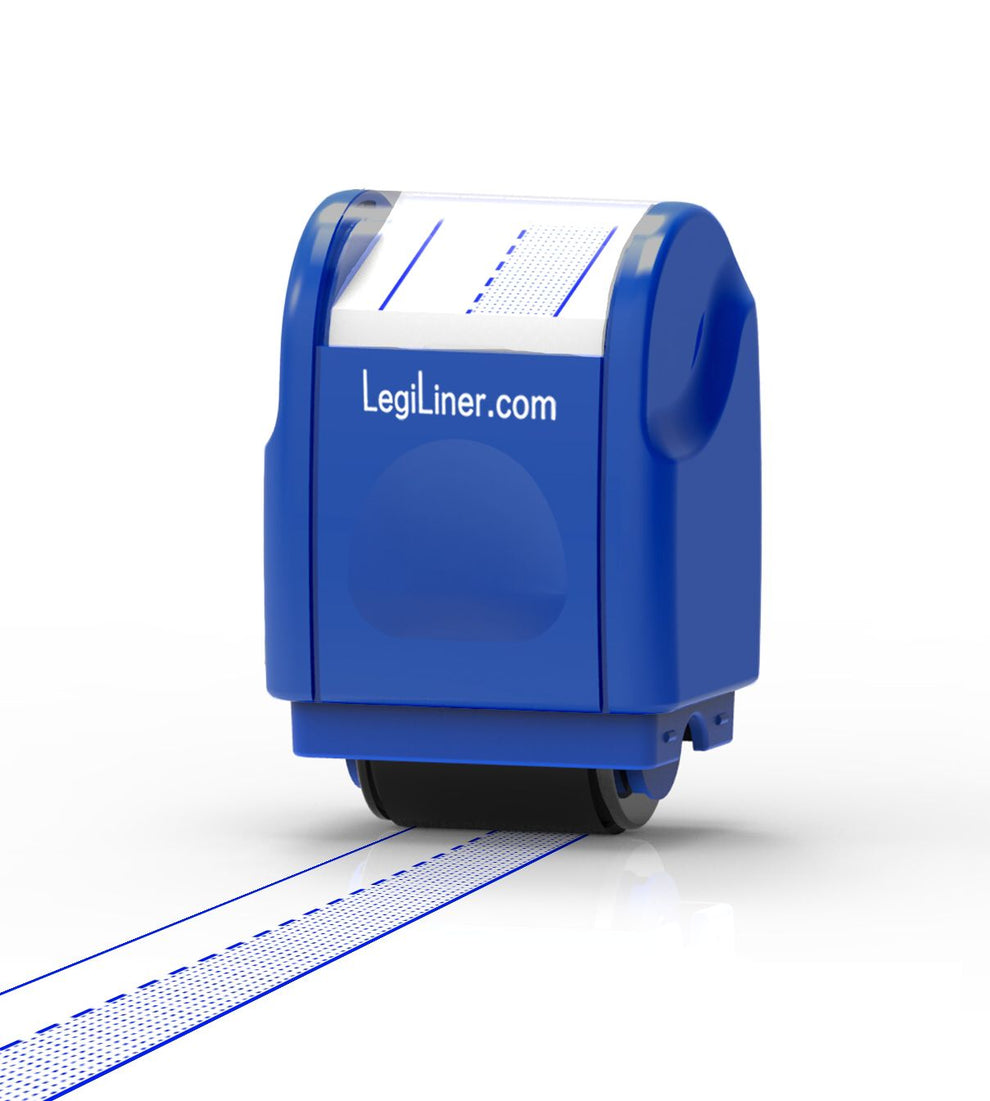 Self-Inking Teacher Stamp-1/2" Blue Shaded Handwriting Lines Roller ...